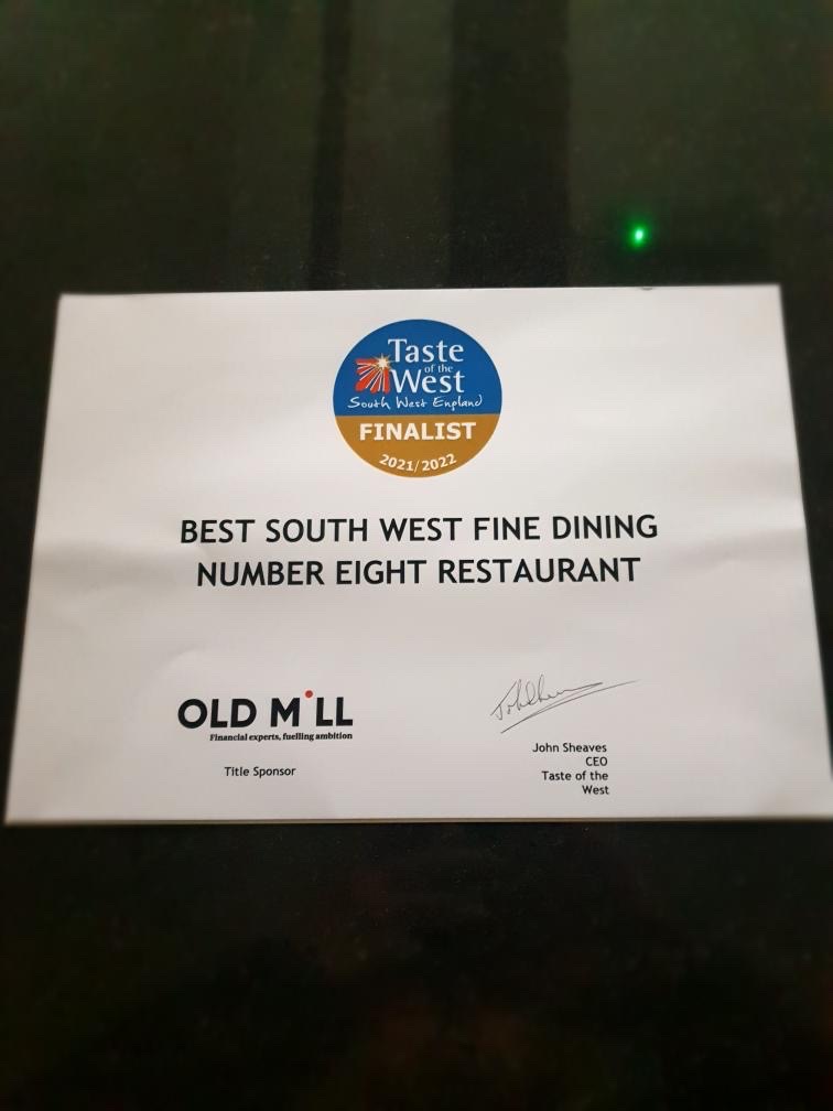 Best south west restaurant finalist 2022, taste of the west – Number Eight
