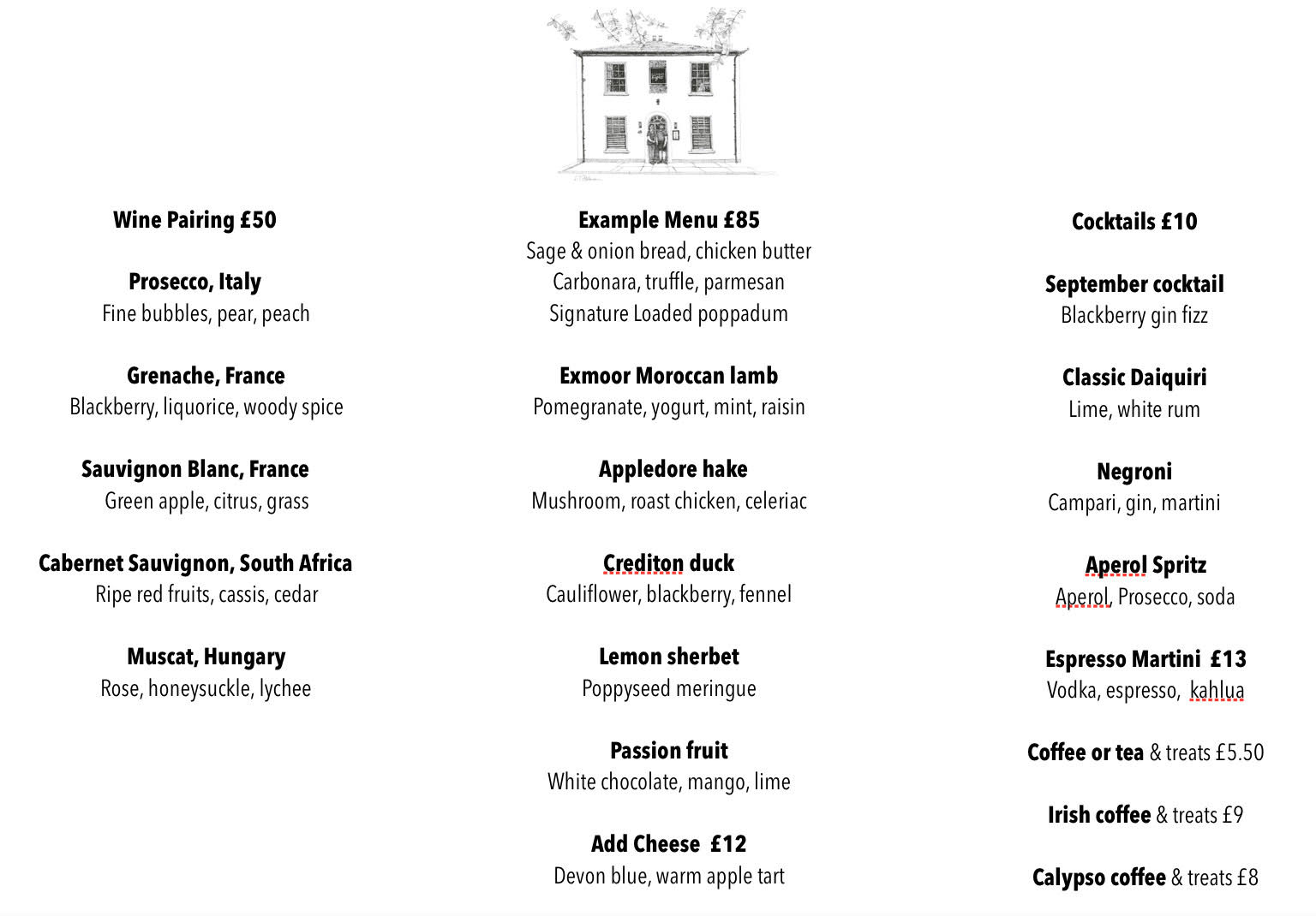 Example Menu – Number Eight